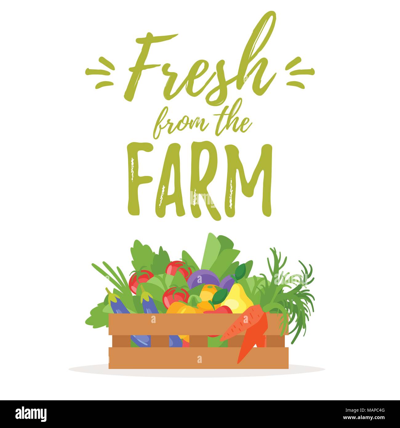 Vector cartoon style illustration of wooden box full of natural organic ...