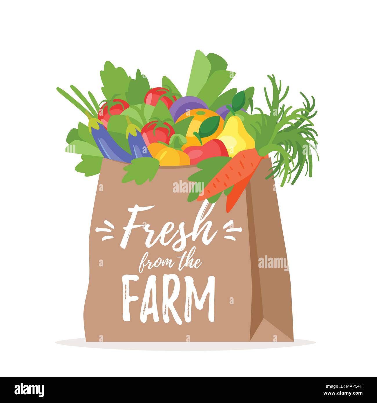 Vector cartoon style illustration of paper bag full of natural organic ...