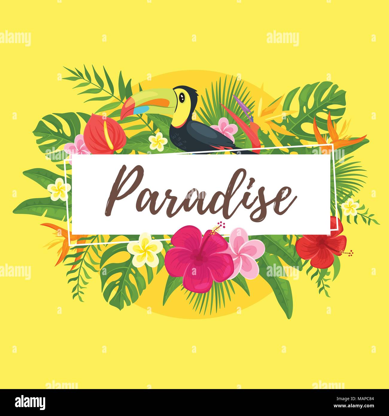 Vector cartoon style summer paradise design for season postcard or ...