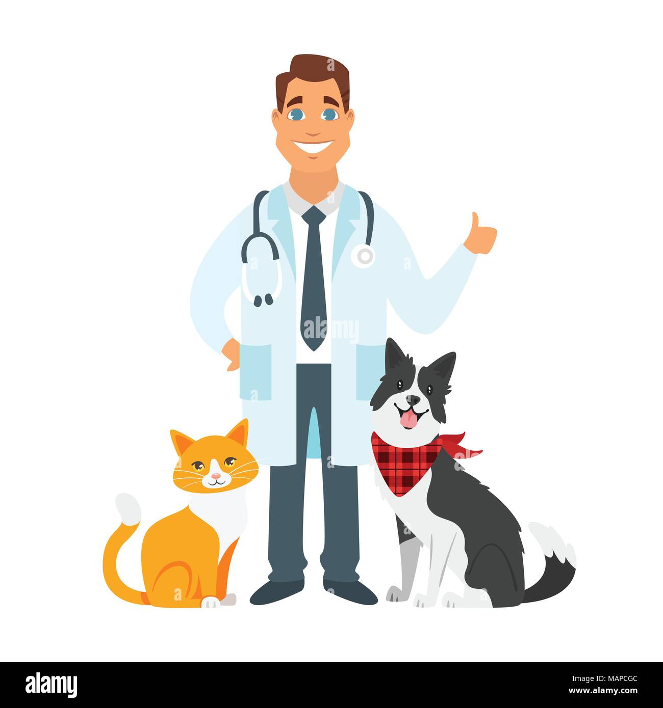 Vector cartoon style illustration of happy veterinarian doctor ...