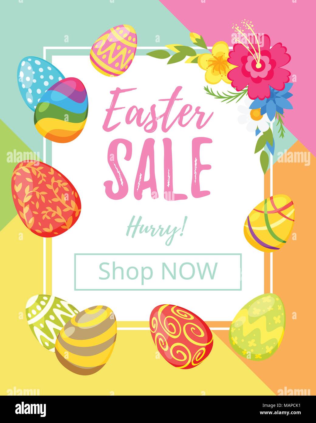 Vector cartoon style illustration of Easter Sale banner with colorful ...