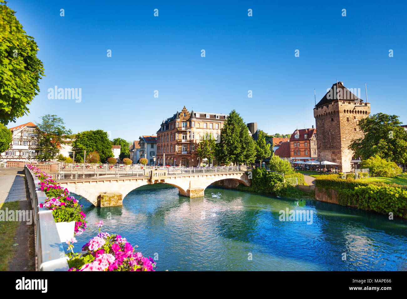 Schelztorturm tower and Agnesbrucke, Esslingen Stock Photo - Alamy