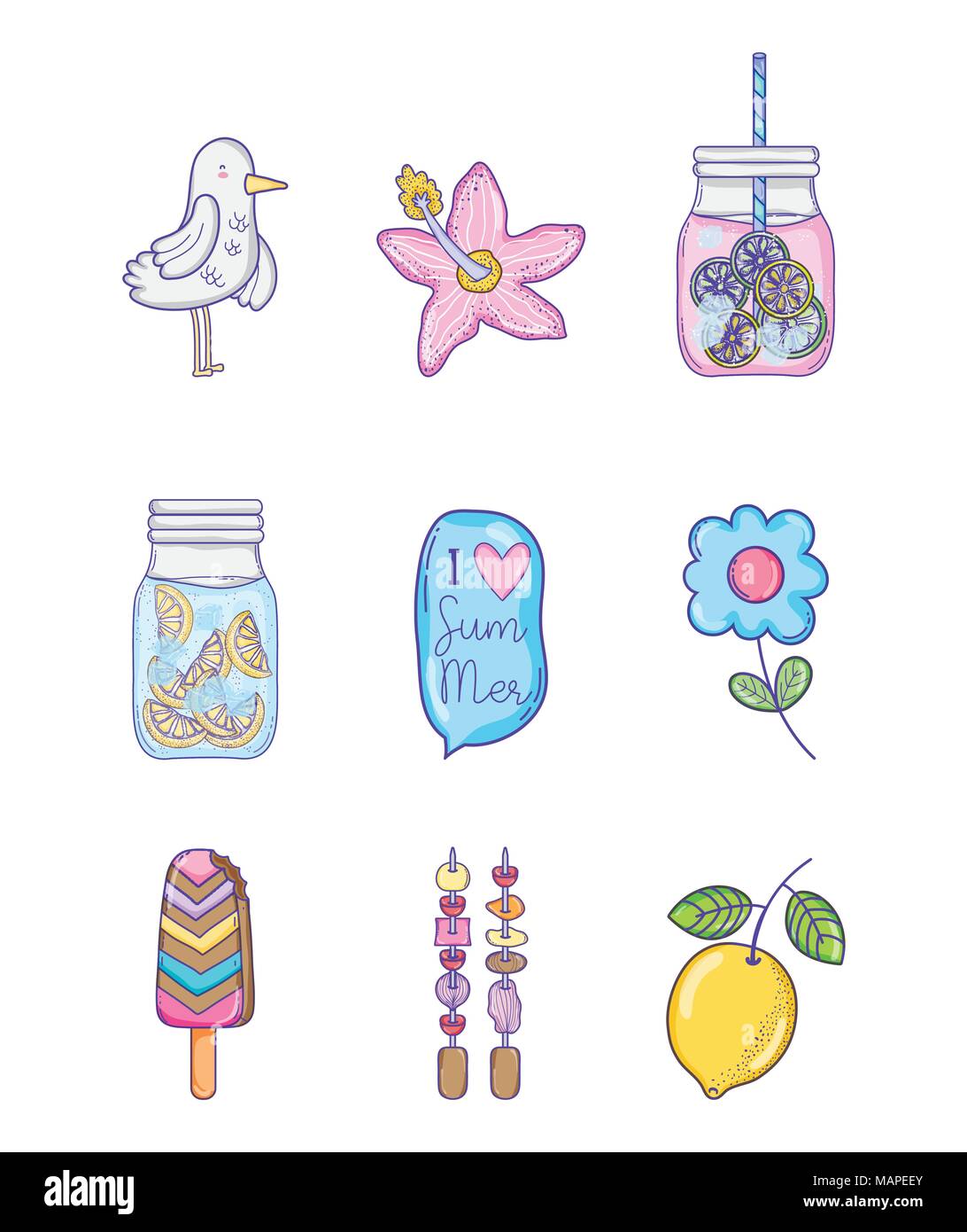 Set of summer cartoons vector illustration graphic design Stock Vector ...