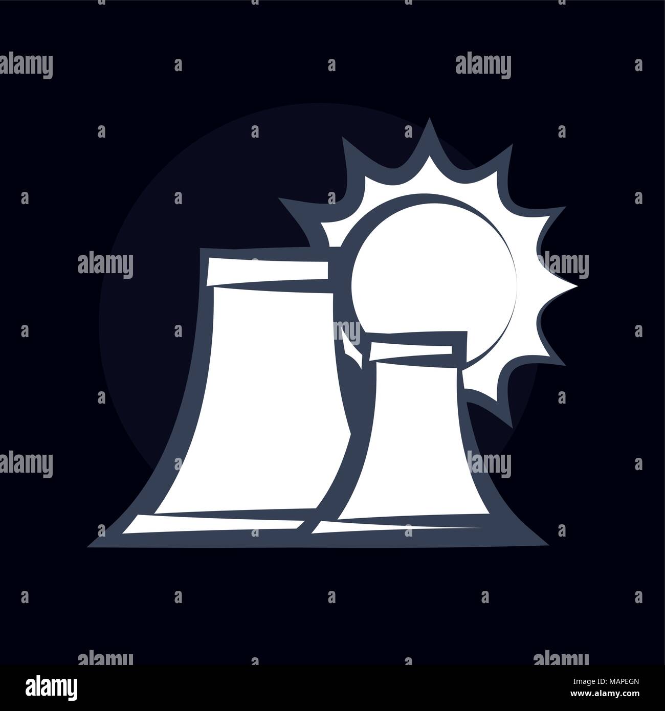 nuclear plants and sun over black background, vector illustration Stock ...