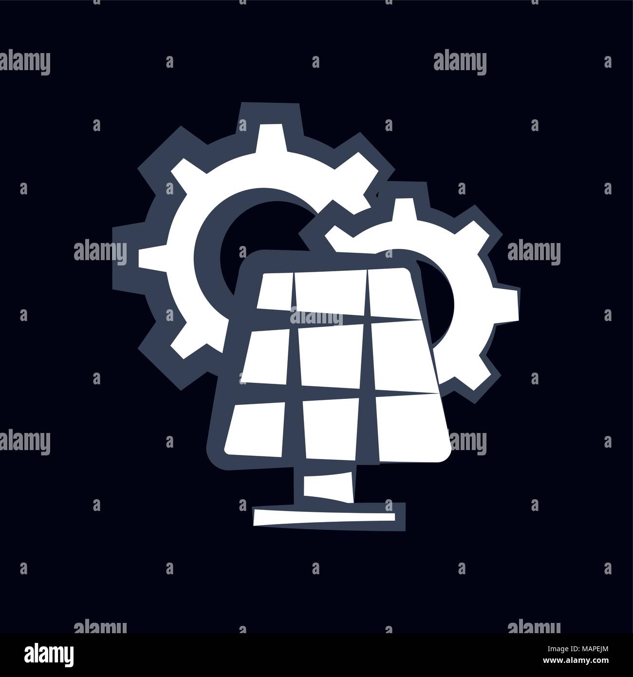 solar panel and gear wheels over black background, vector illustration ...