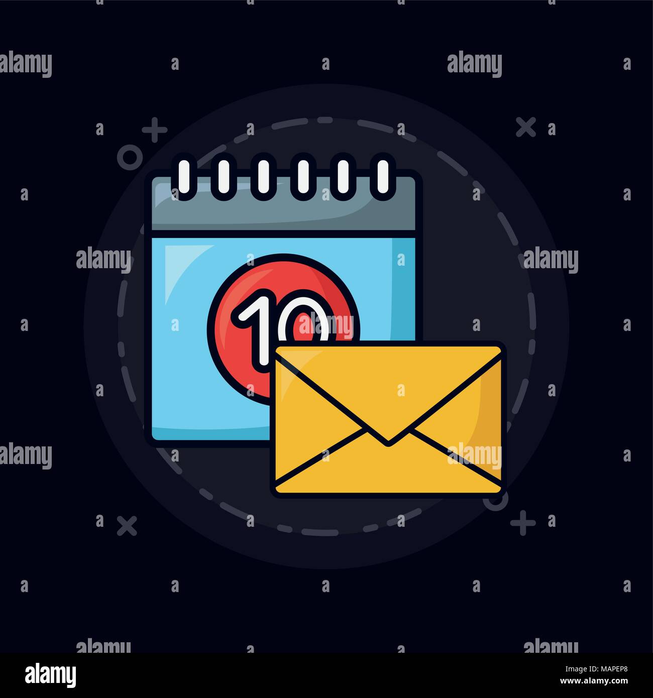 envelope and calendar over black background, colorful design. vector ...