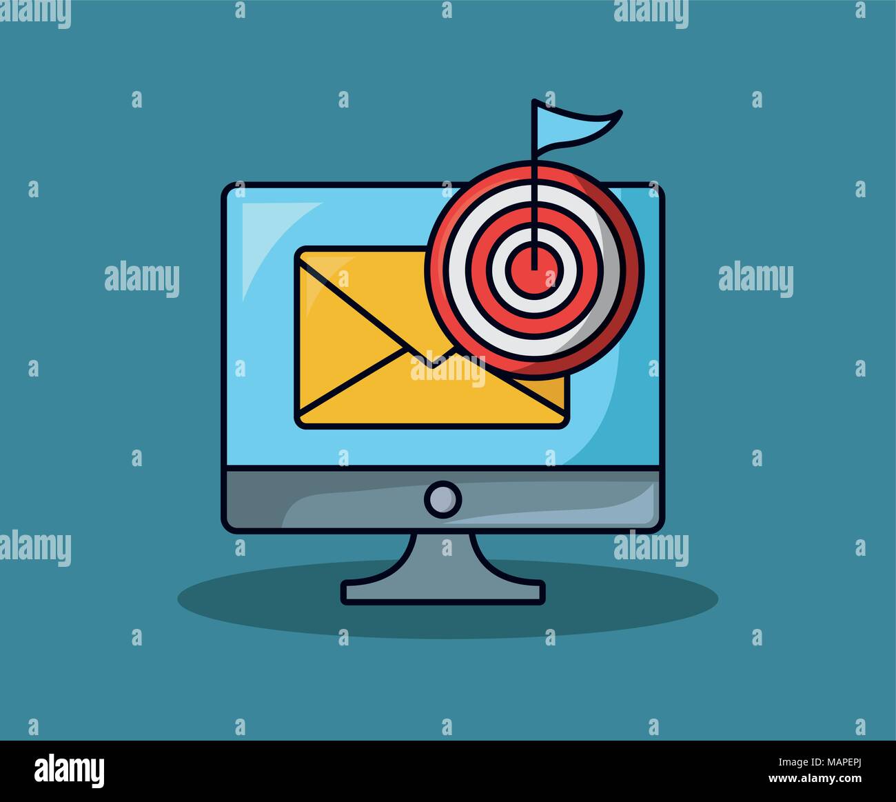 monitor computer and envelope over blue background, colorful design ...