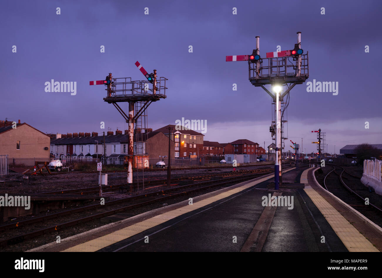 Mechanical semaphore signals at Blackpool North station on the last day ...