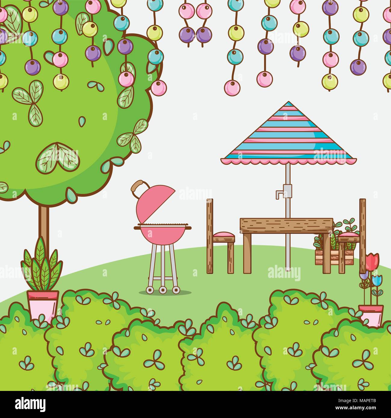 Beautiful decorated garden cartoon vector illustration graphic design ...