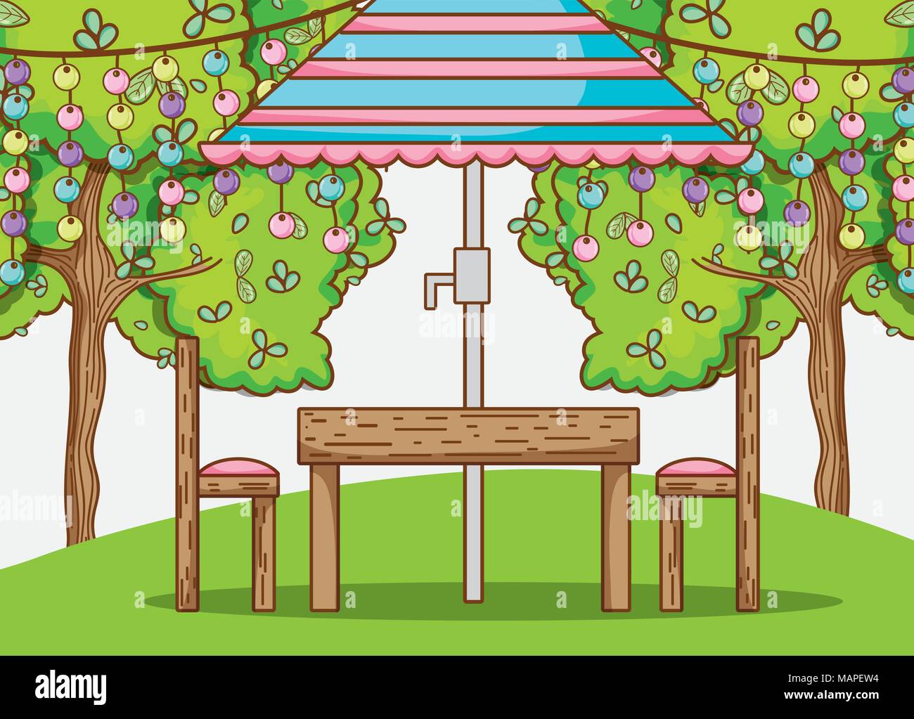 Beautiful decorated garden cartoon vector illustration graphic design ...