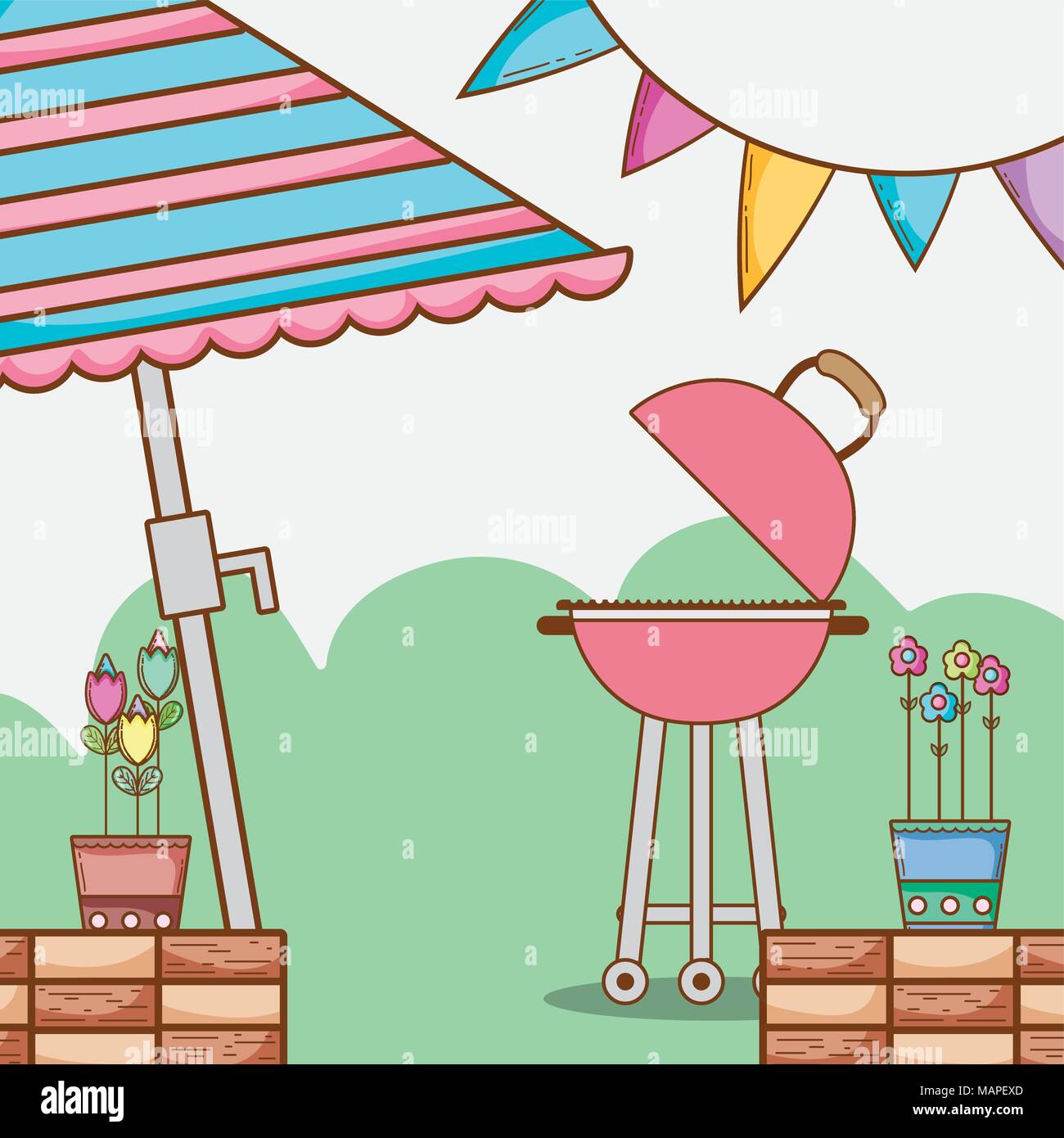 Beautiful decorated garden cartoon vector illustration graphic design ...