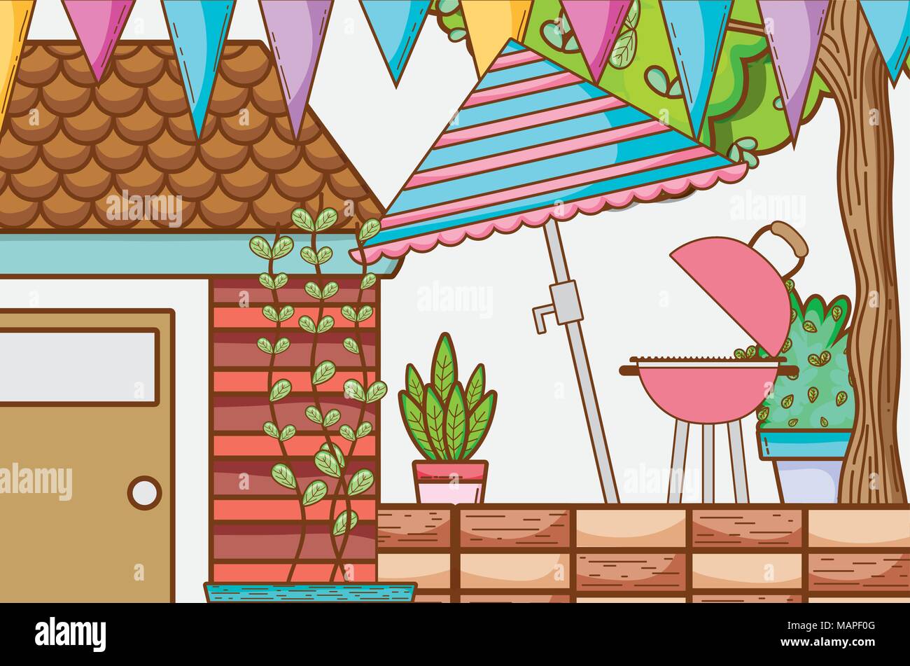 Beautiful decorated garden cartoon vector illustration graphic design ...