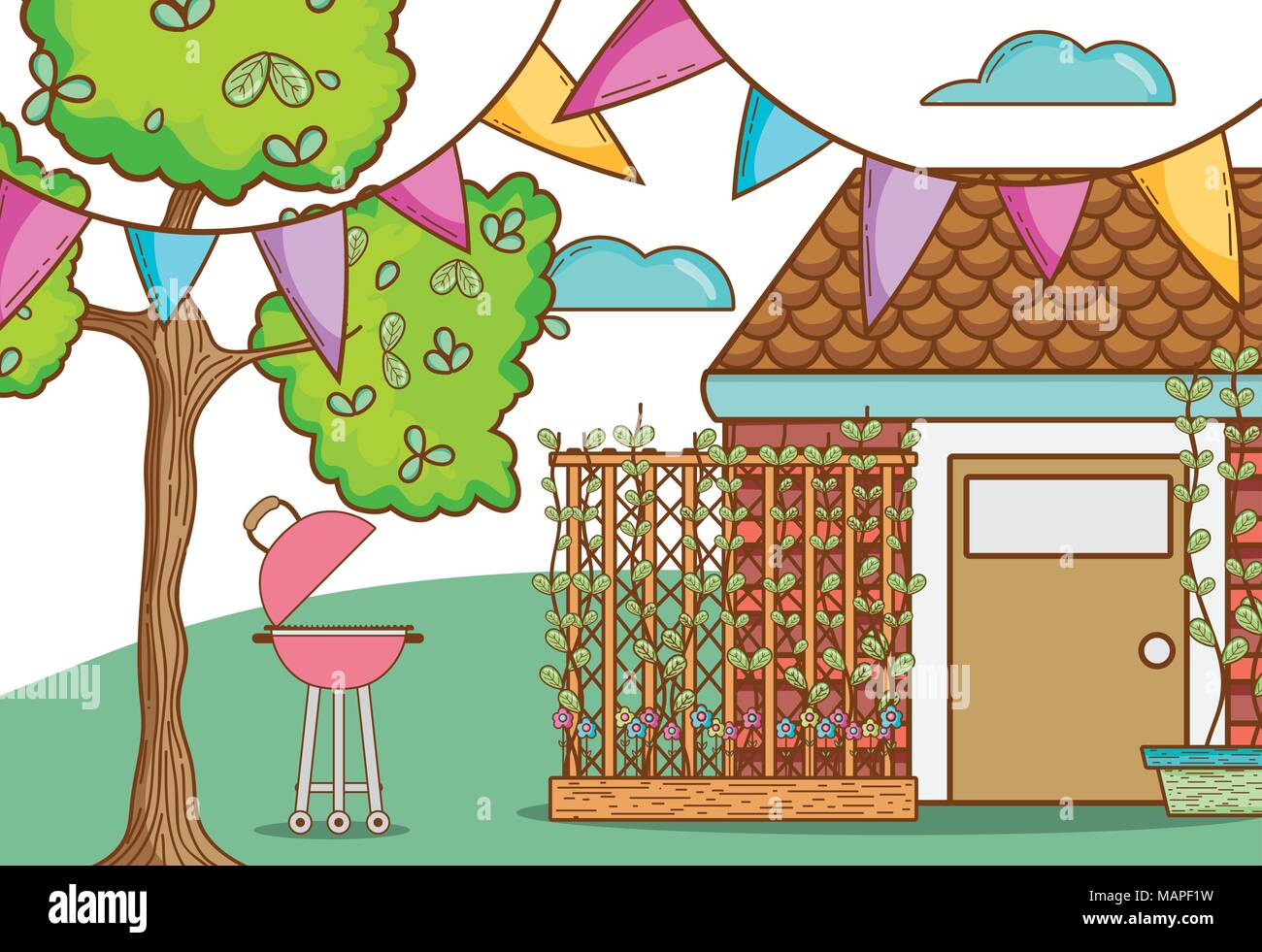 Beautiful decorated garden cartoon vector illustration graphic design ...