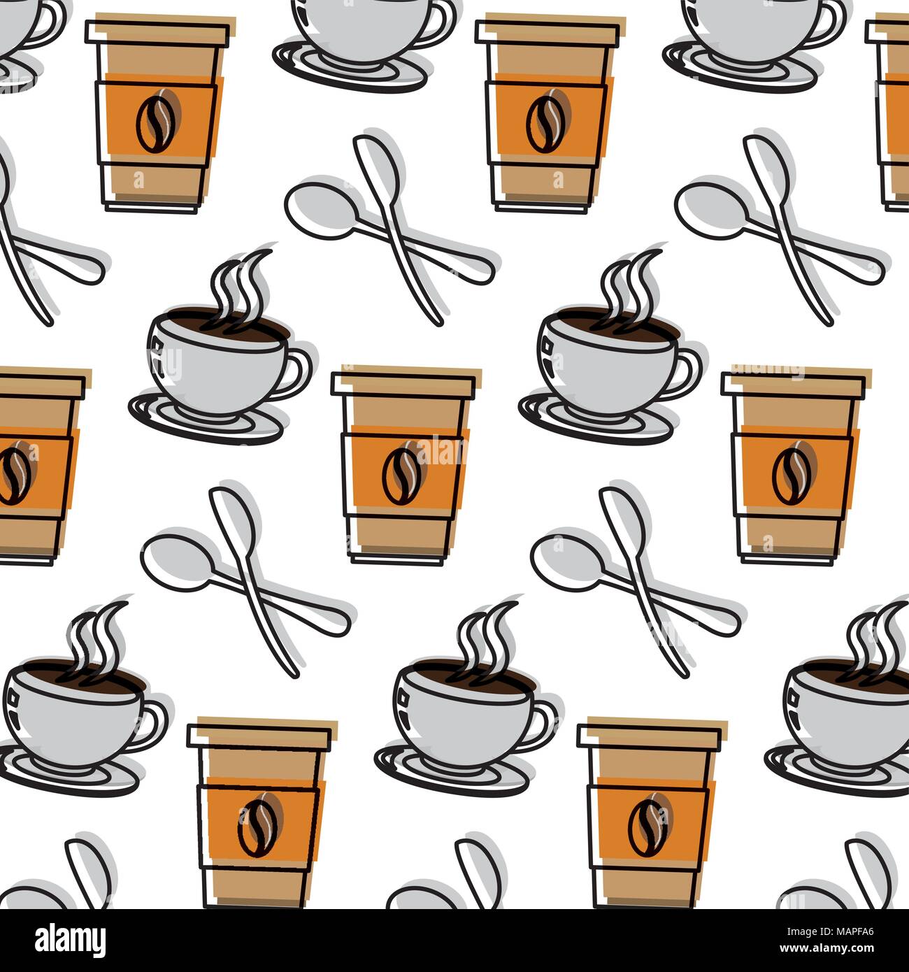 moved color hot coffee cups with cutlery background vector illustration ...