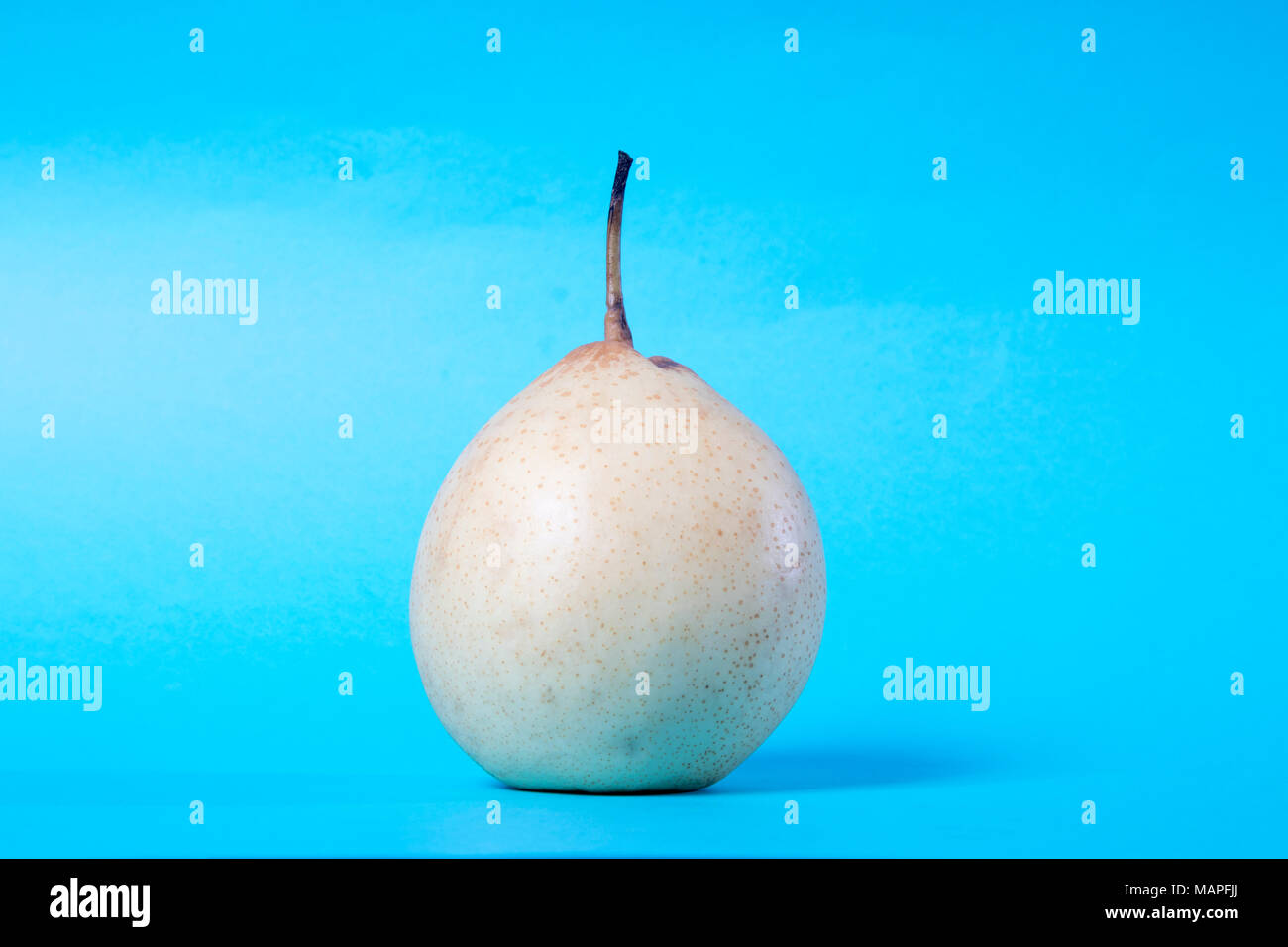 Yellow chinese pear isolated on blue background. Copy space Stock Photo ...