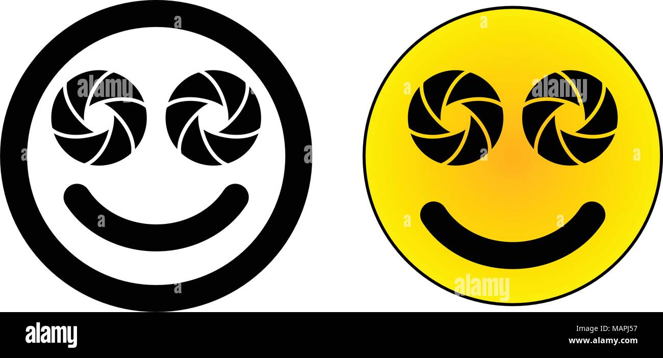 Twin dual lens mobile phone smiley face icon. Two camera aperture ...