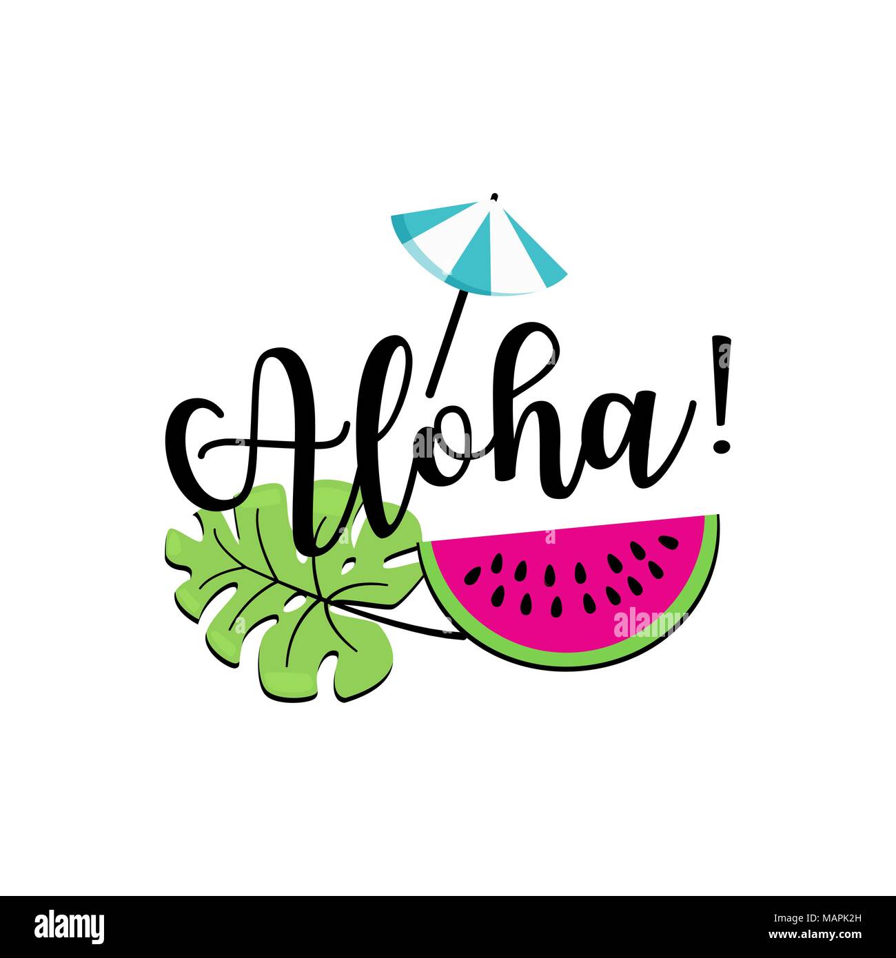 inscription Hello summer and watermelon slice, vector, lettering Stock ...