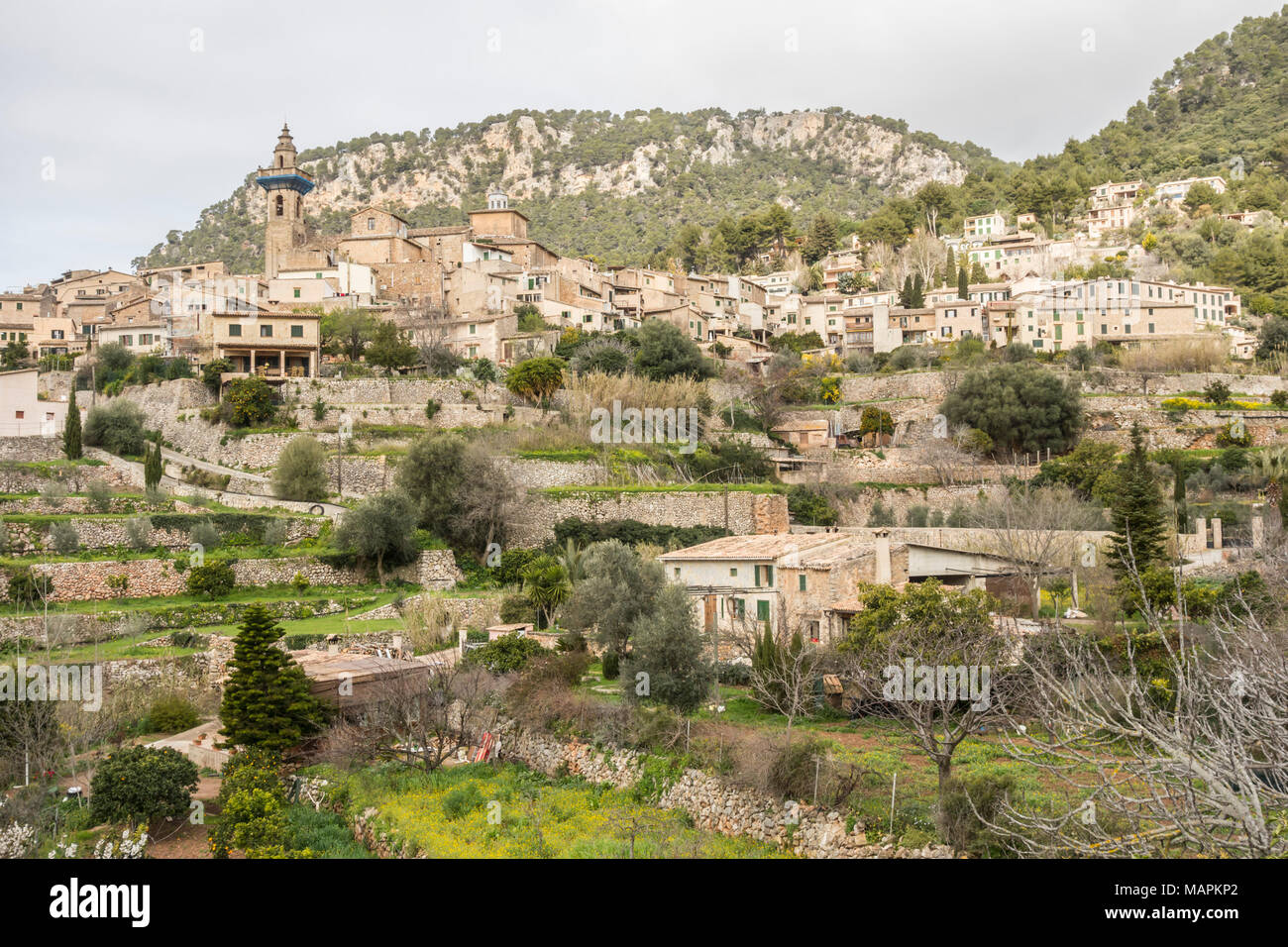 General village view of Valldemossa, Majorca island,Spain Stock Photo ...