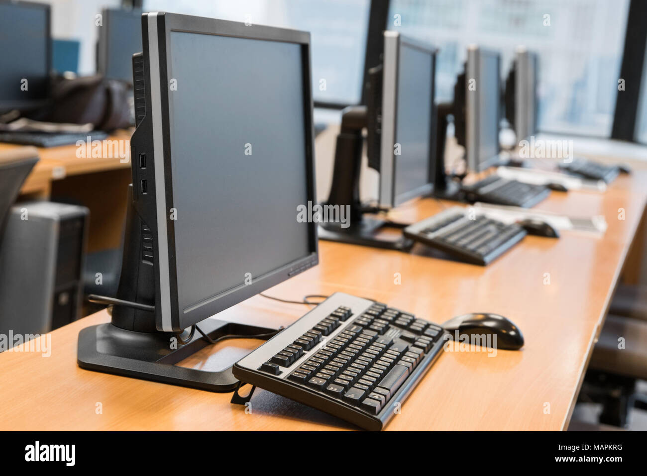 Empty computer room neatly placed for student in a computer lab Stock ...