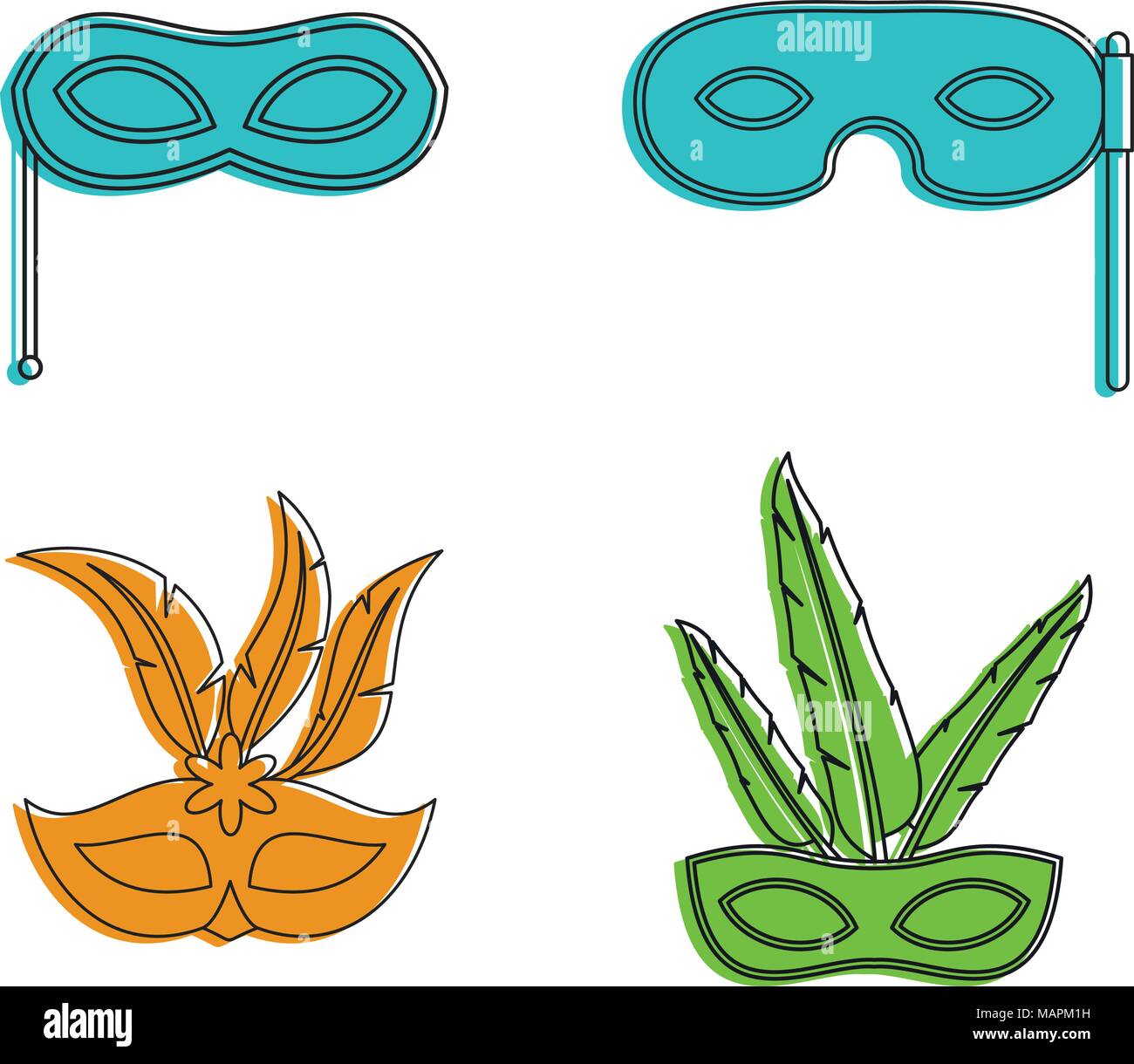 Carnaval mask icon set, color outline style Stock Vector Image & Art ...