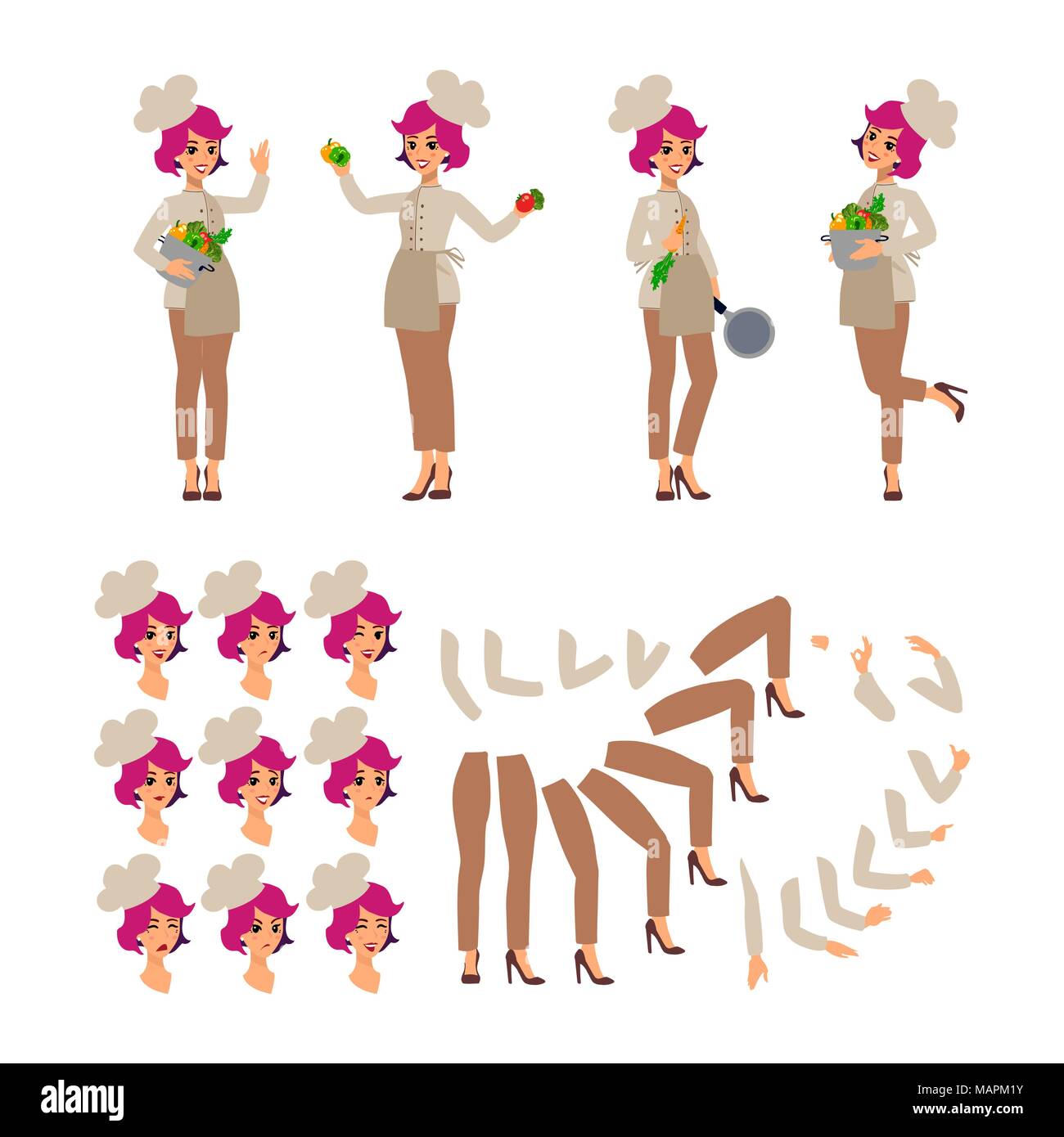 Cook female personage constructor. Fun cartoon person. Isolated on ...