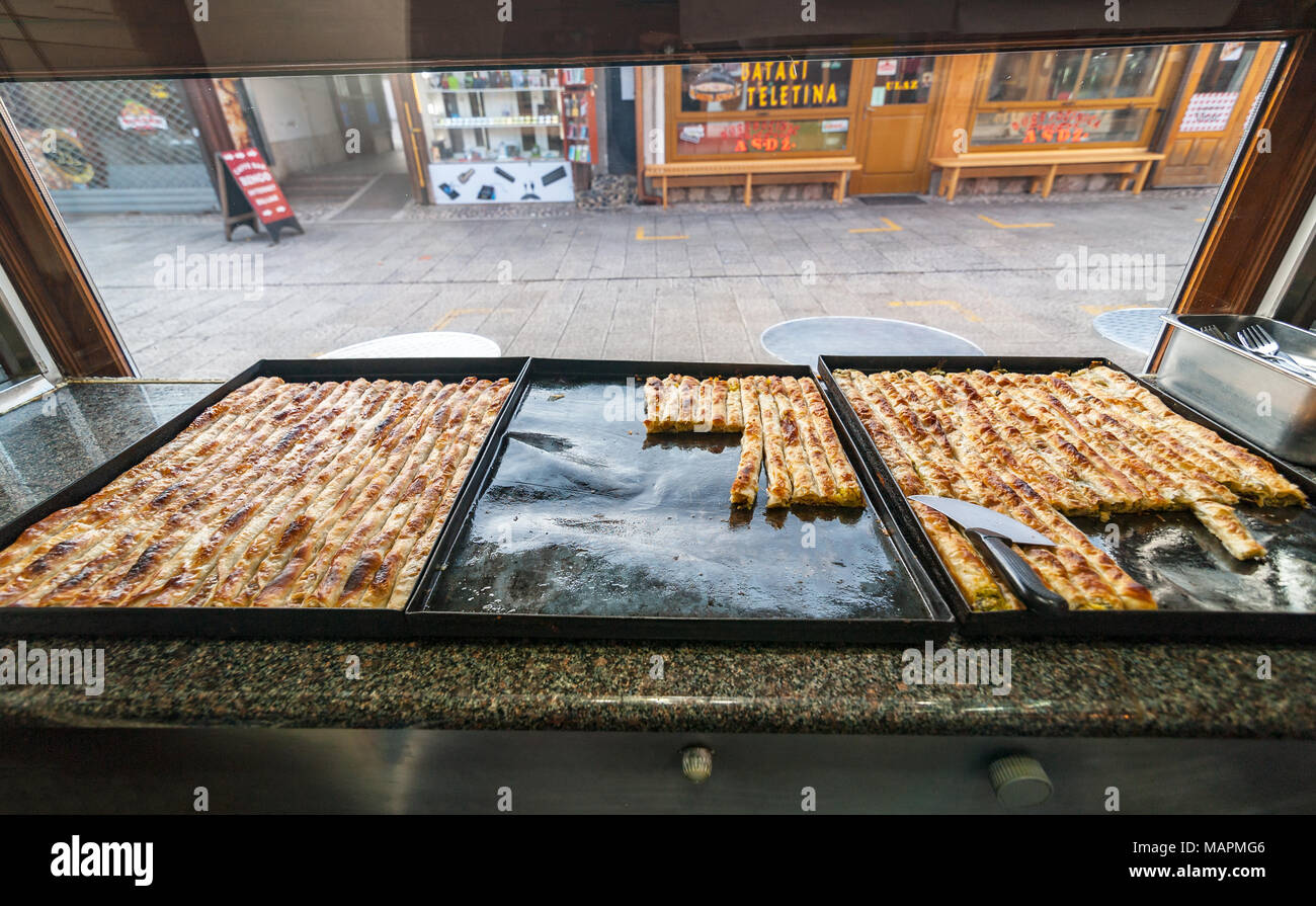 Famous Bosnian pastry borek bourek with spinach, chease and minced meat ...