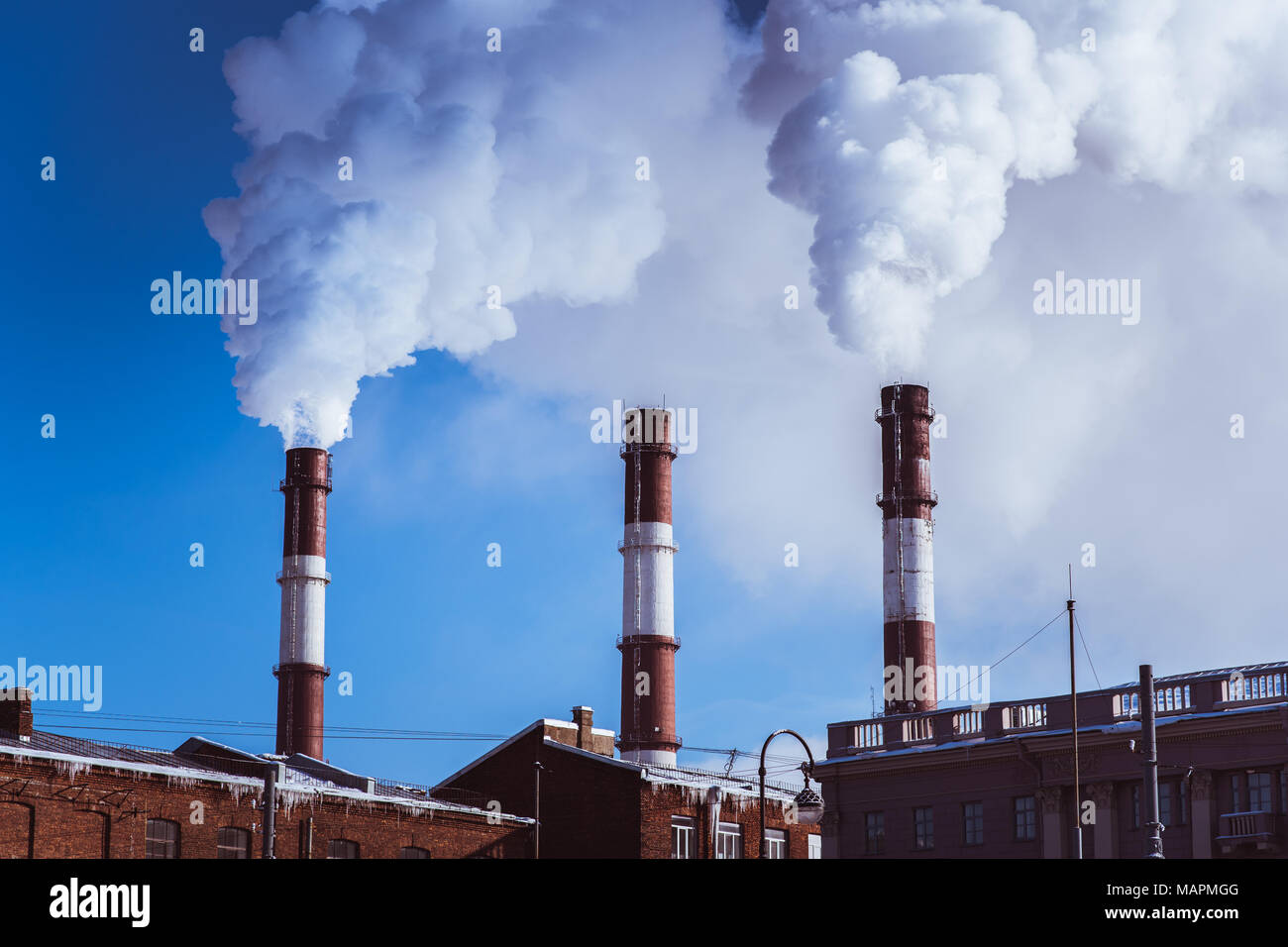 Thermal power plant pipes erupt smoke into the air in St. Petersburg ...