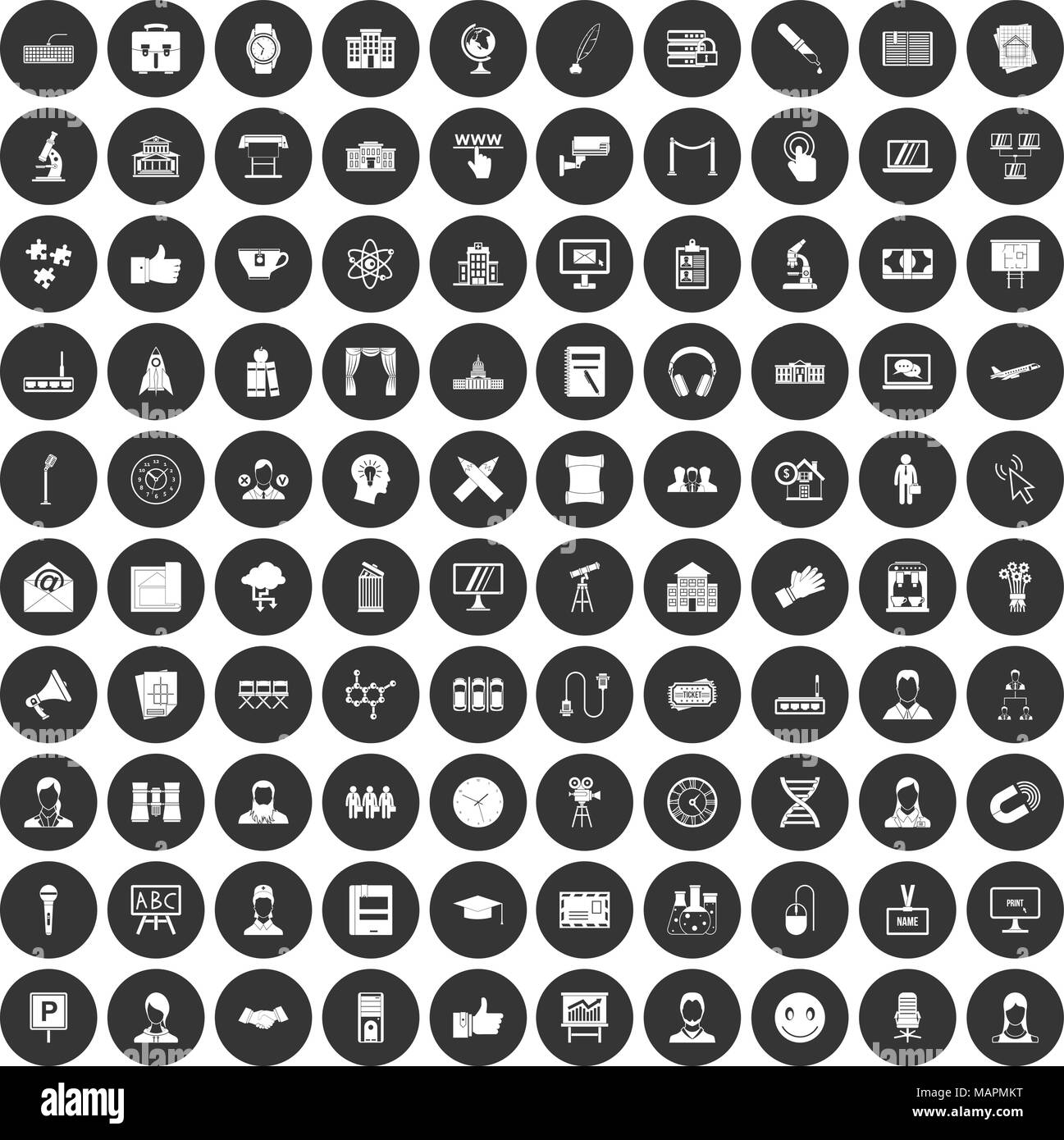 100 conference icons set black circle Stock Vector Image & Art - Alamy