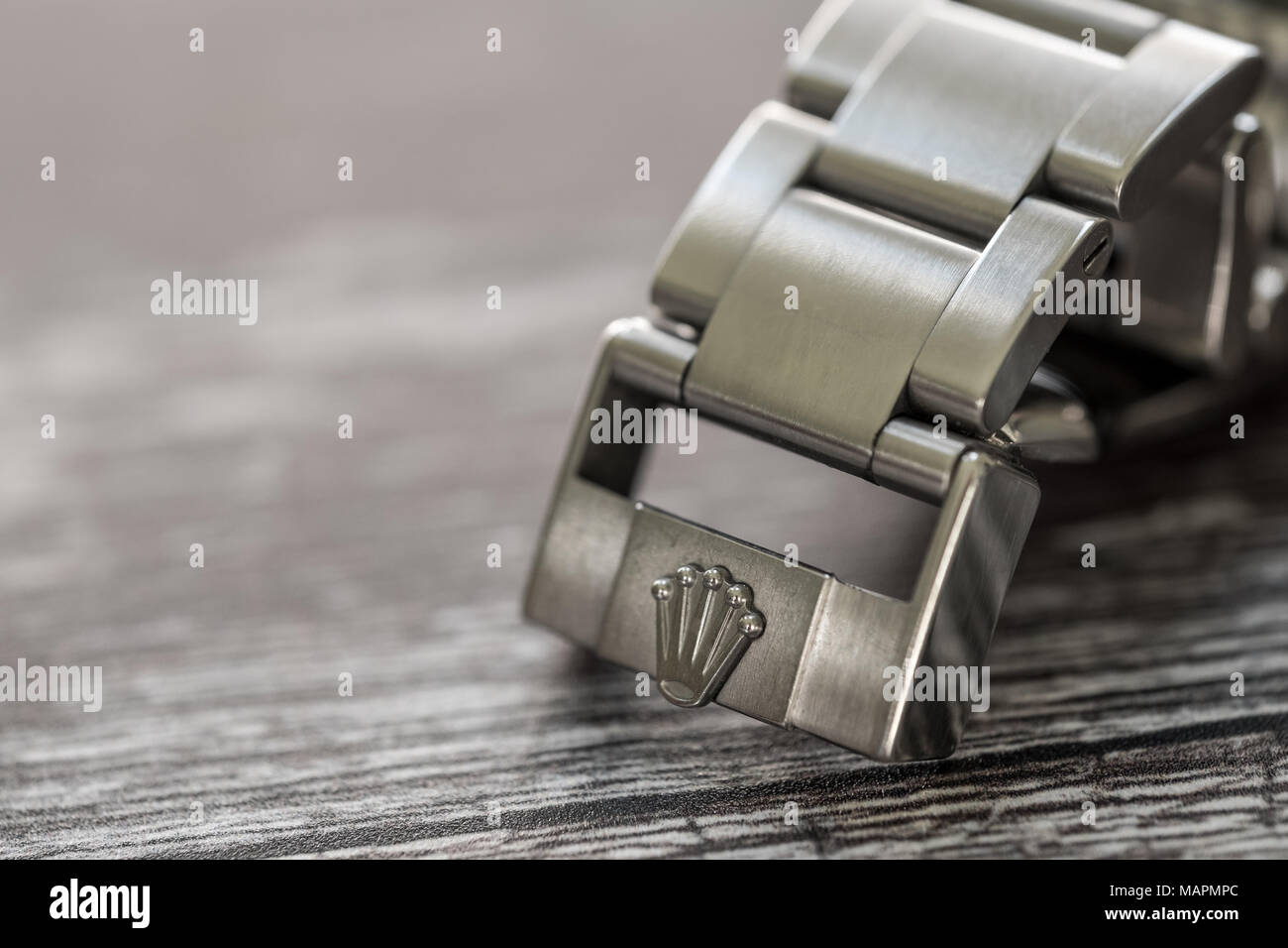 Close-up view of a well-known, Swiss manufactured men's mechanical ...