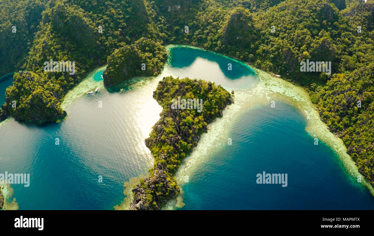 Coron, Palawan, Philippines, aerial view of beautiful Twin lagoon and ...