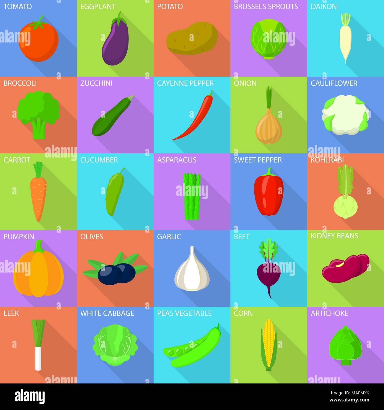Vegetables food menu icons set, flat style Stock Vector Image & Art - Alamy