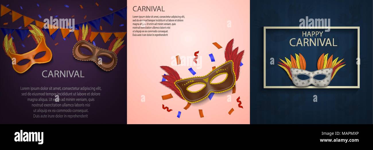 Carnival mask banner concept set, realistic style Stock Vector Image ...