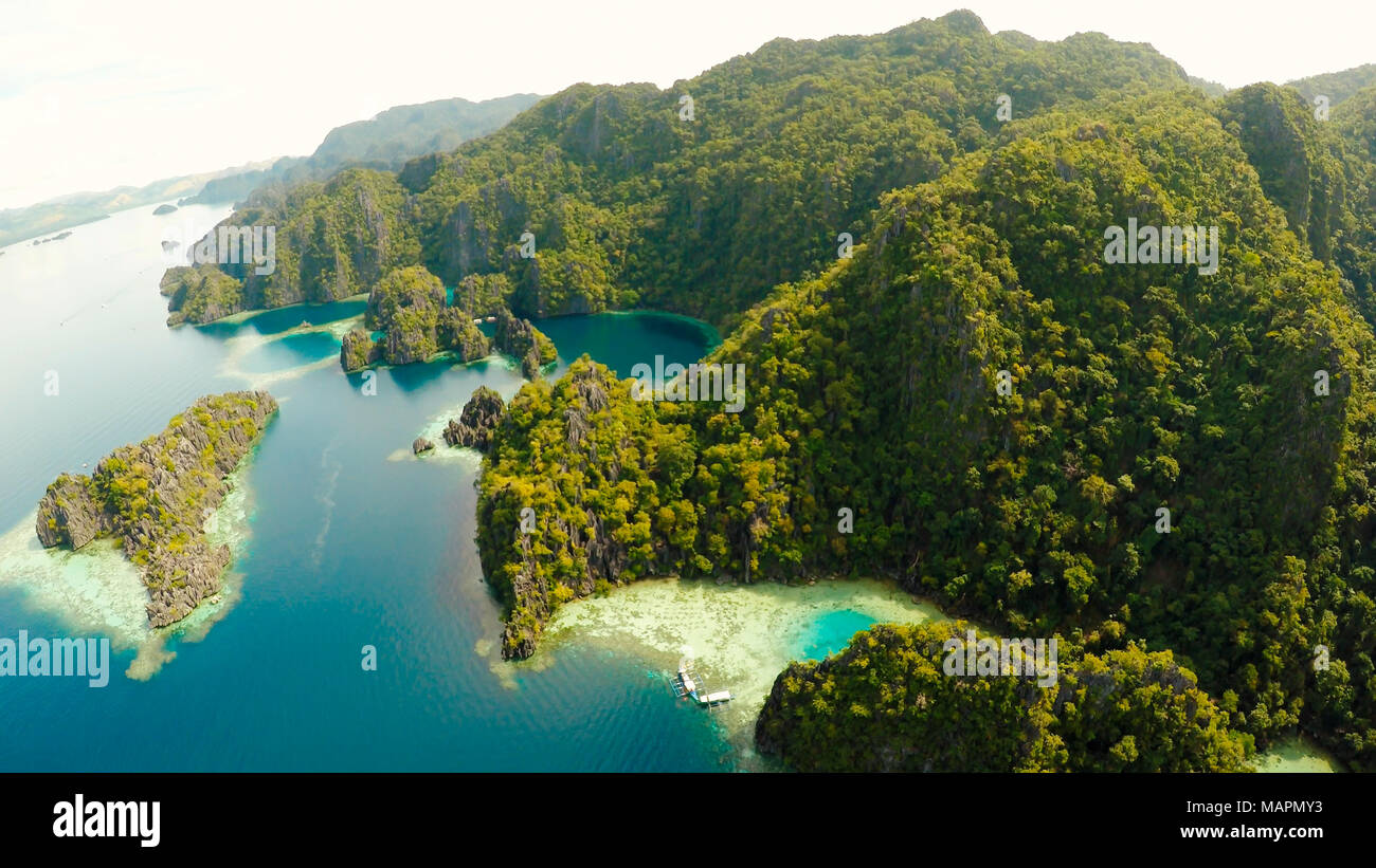 Coron, Palawan, Philippines, aerial view of beautiful Twin lagoon and ...
