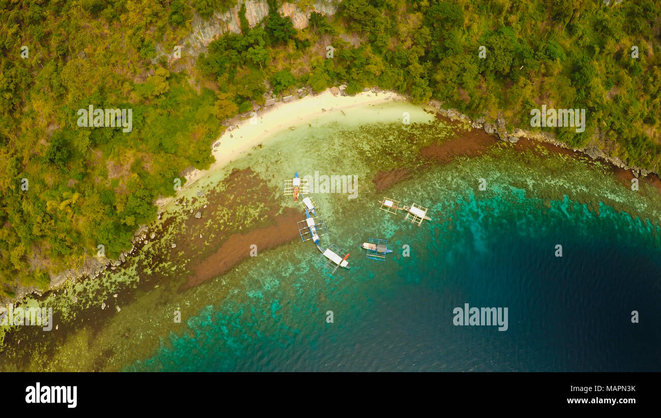 Aerial view Sunset and Atwayan beach with rocks. Travelling tour in ...