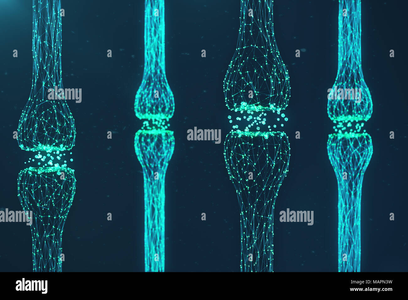 Blue glowing synapse. Artificial neuron in concept of artificial intelligence. Synaptic ...