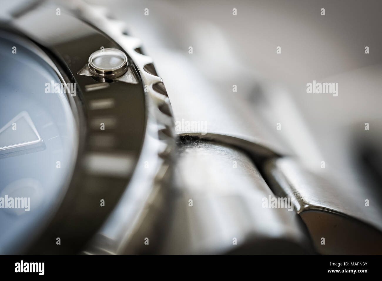 Closeup, shallow focus of an iconic, swiss-made men`s mechanical divers ...