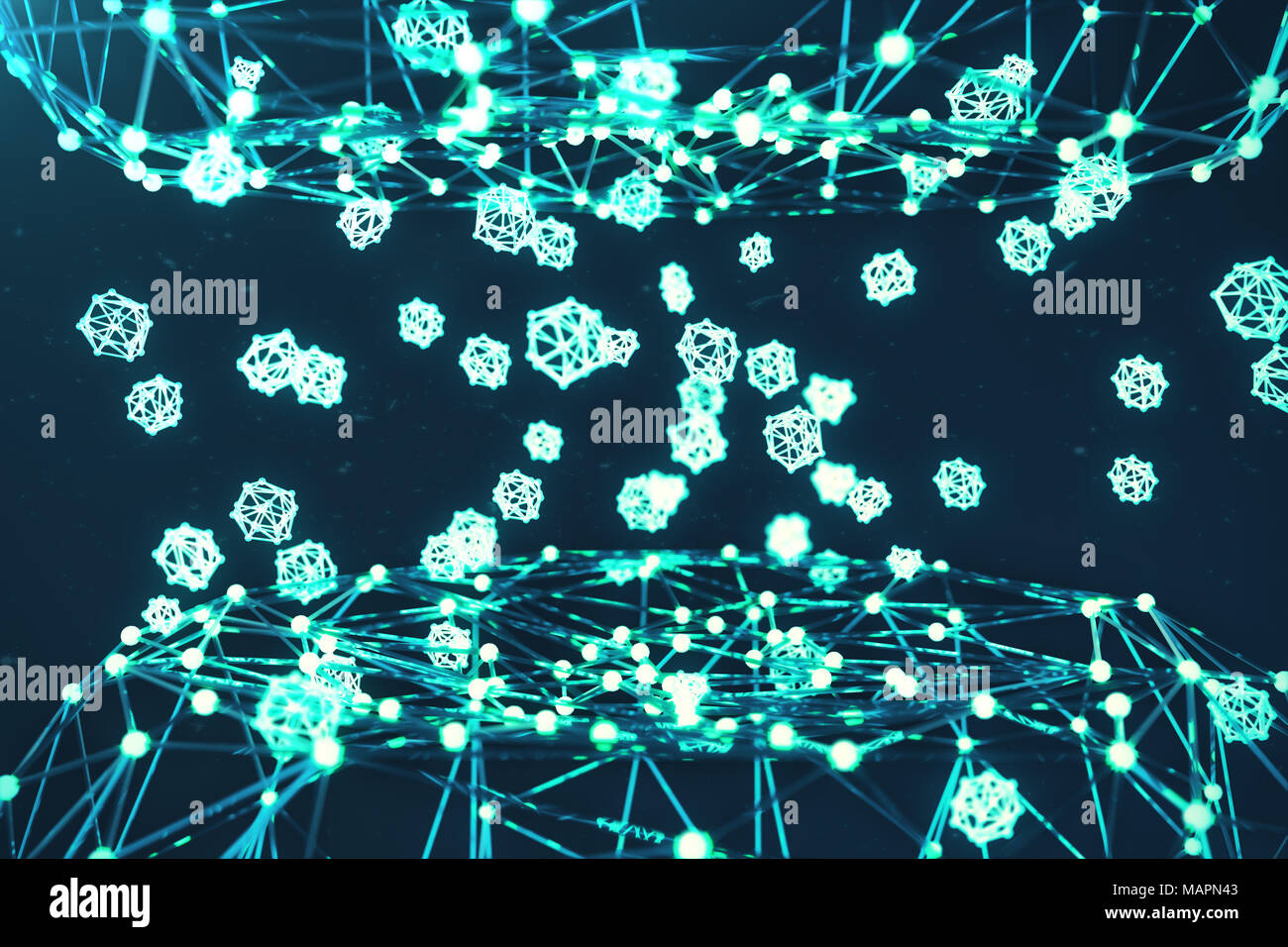 Blue glowing synapse. Artificial neuron in concept of artificial ...