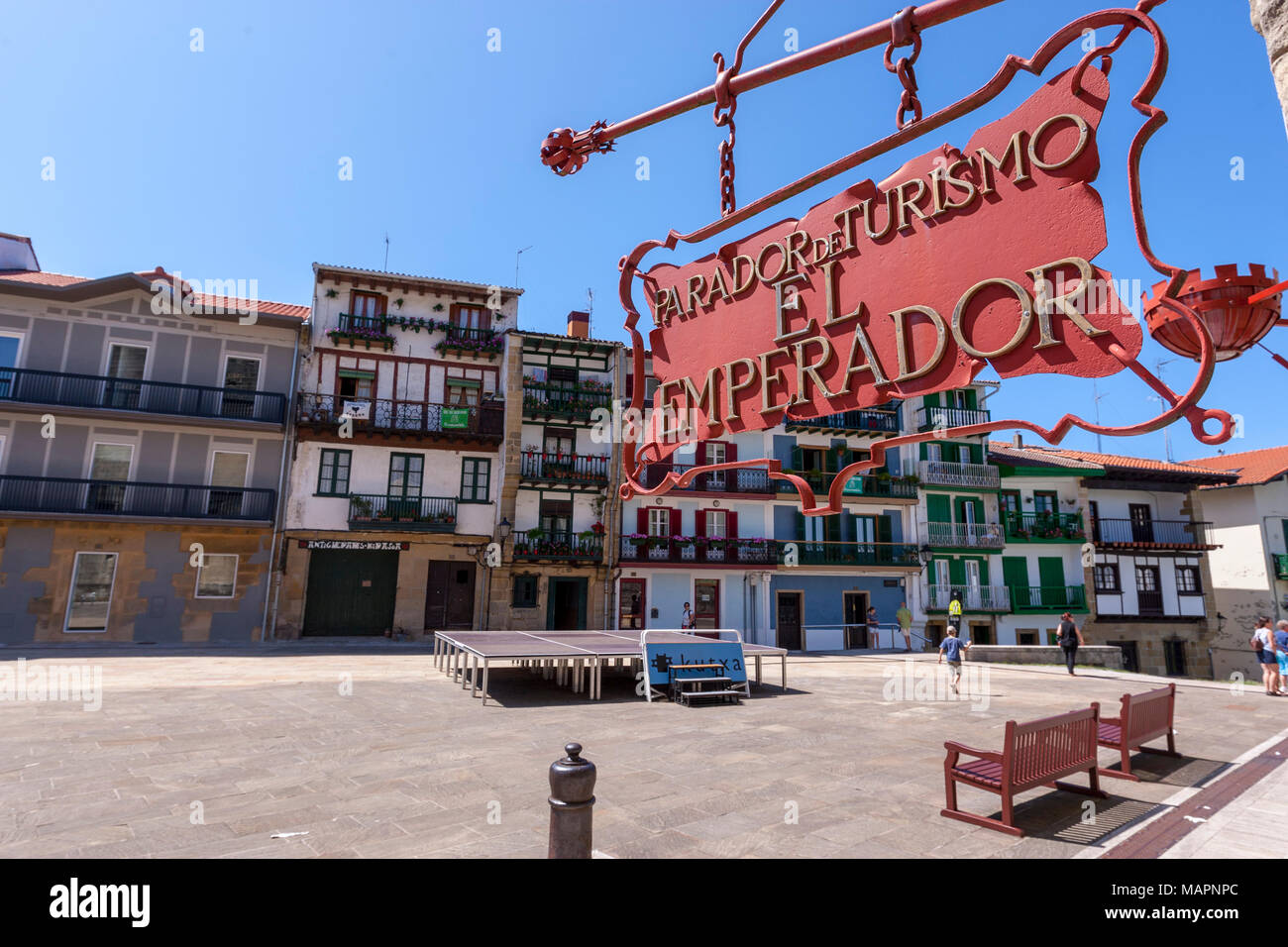 Parador de Hondarribia sign, Castle of Charles V, Gipuzkoa, Basque ...