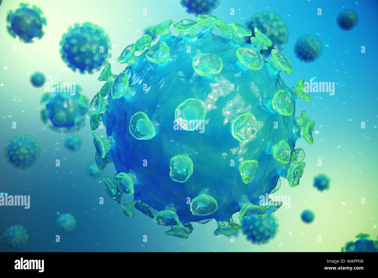 3D illustration pathogenic viruses causing infection in host organism ...