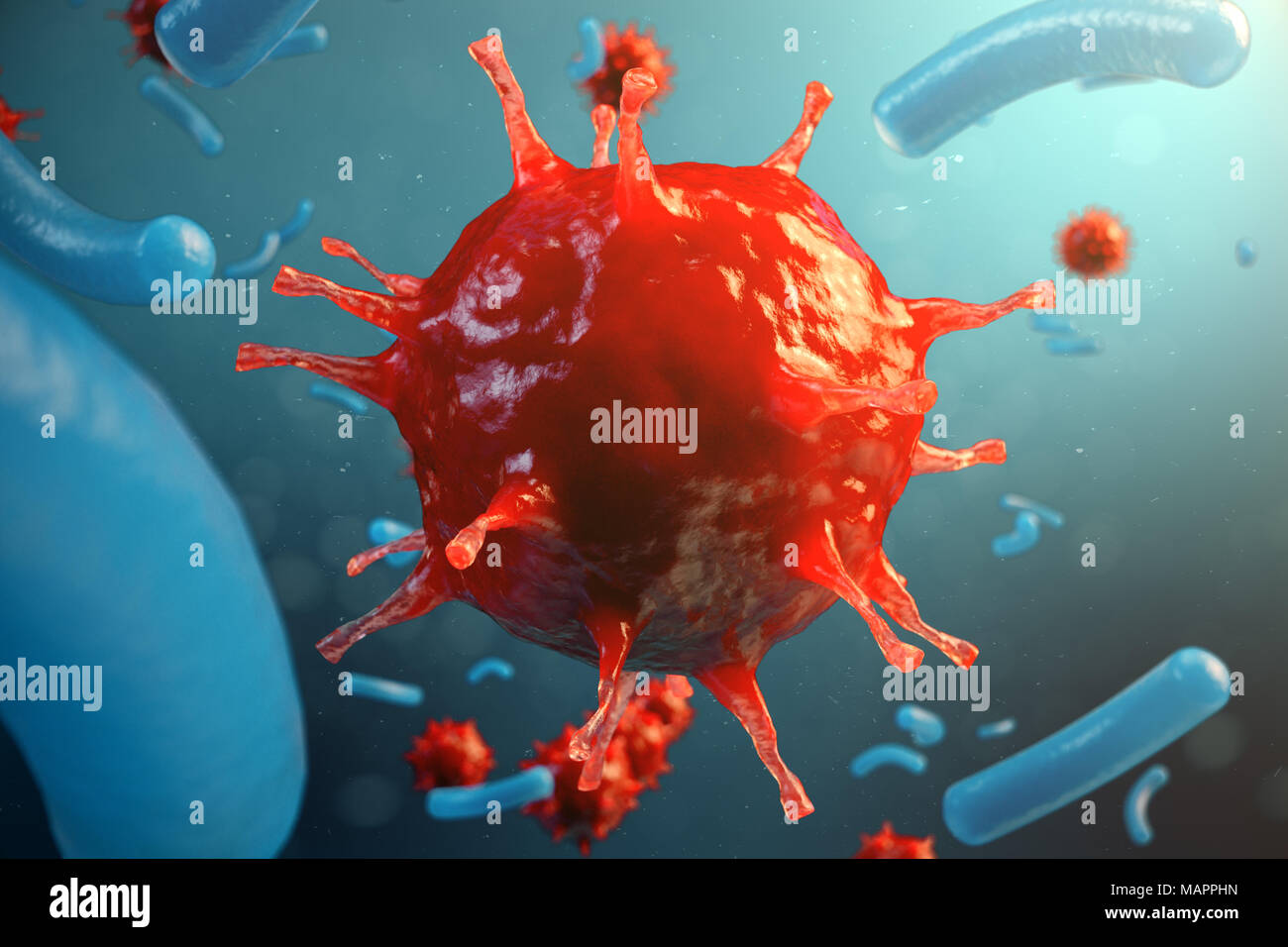3D illustration pathogenic viruses causing infection in host organism ...