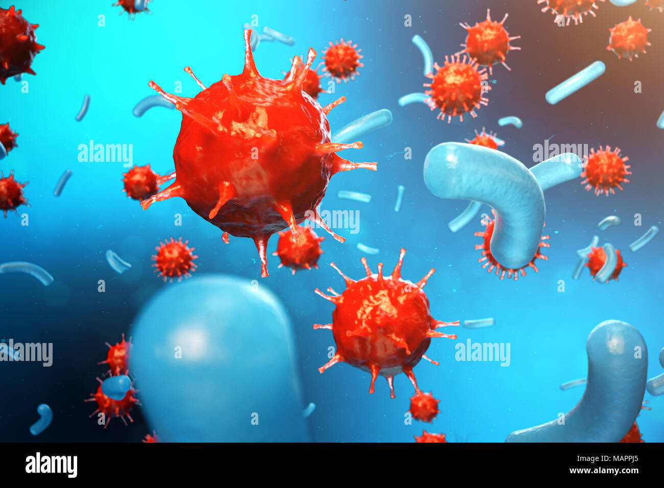 3D illustration pathogenic viruses causing infection in host organism ...