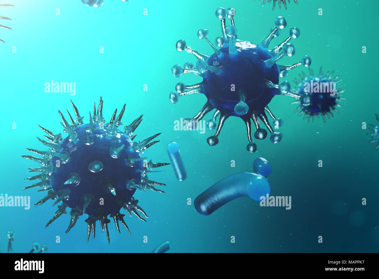 3D illustration pathogenic viruses causing infection in host organism ...