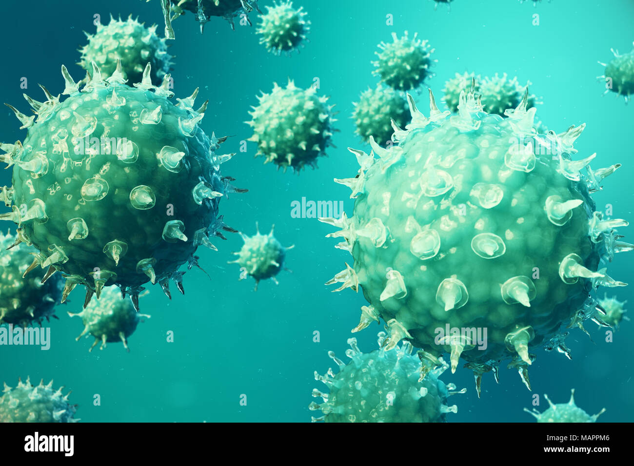 3D illustration pathogenic viruses causing infection in host organism ...
