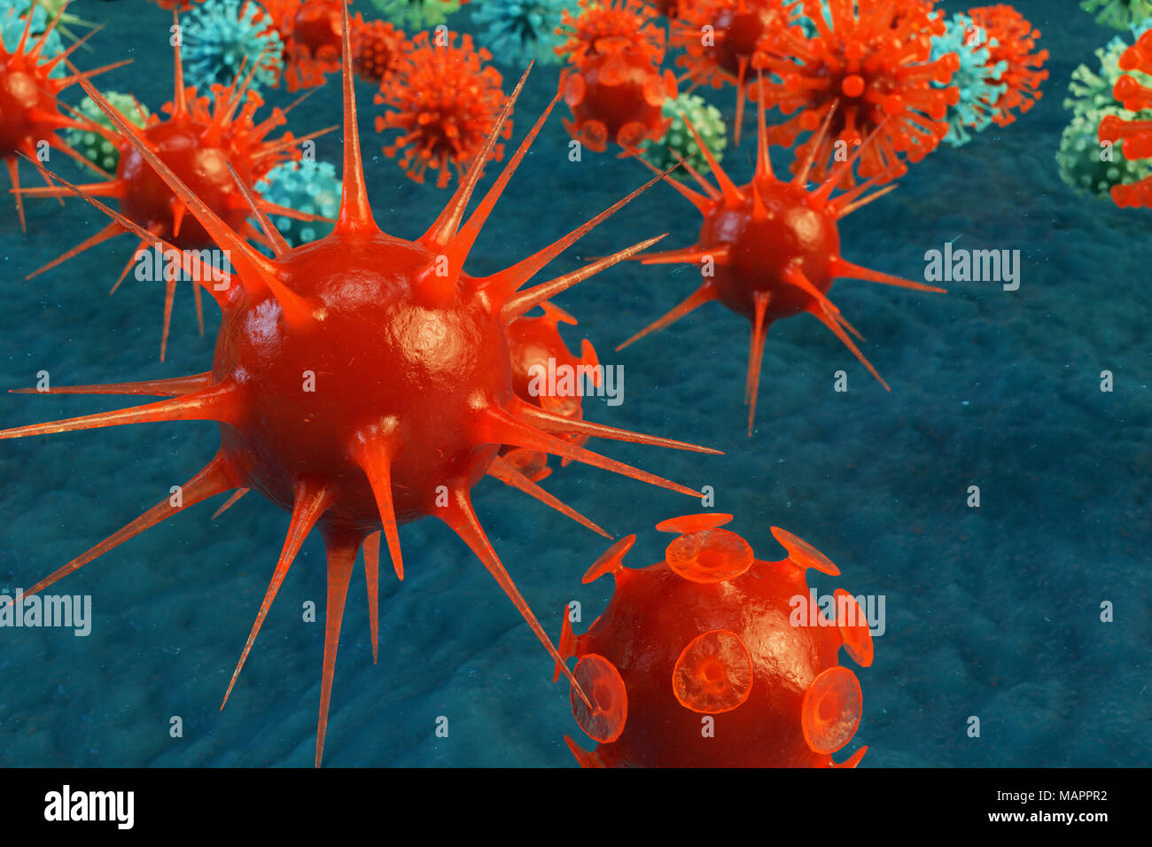 3D illustration pathogenic viruses causing infection in host organism ...