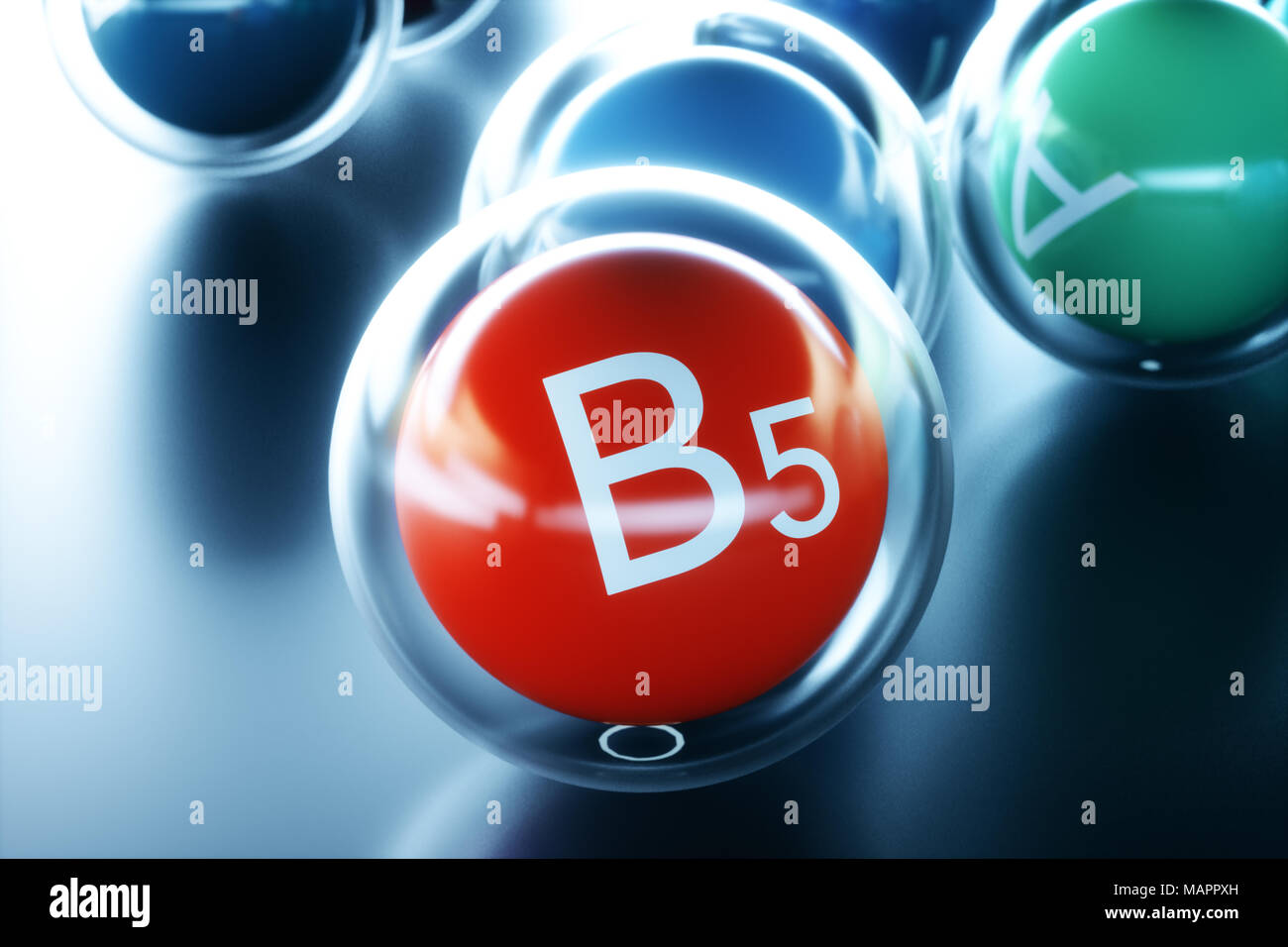 Vitamin B5, on black background. Symbol of health and longevity, 3d ...
