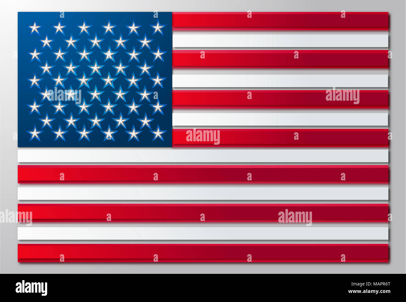 Illustration or drawing of the United States flag in a paper cut style ...