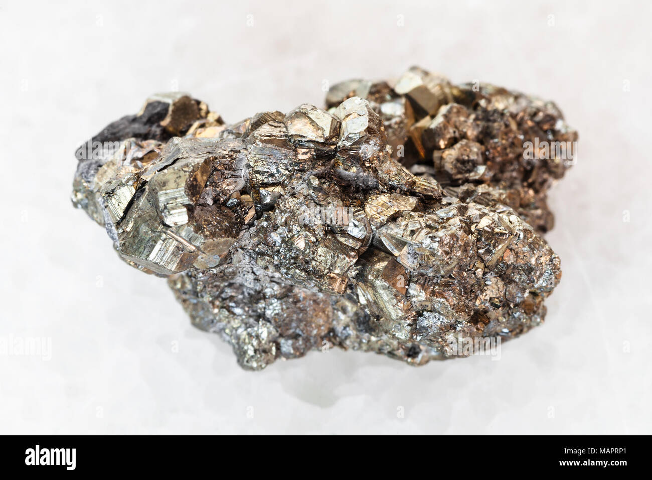 macro shooting of natural mineral rock specimen - raw pyrite stone on ...