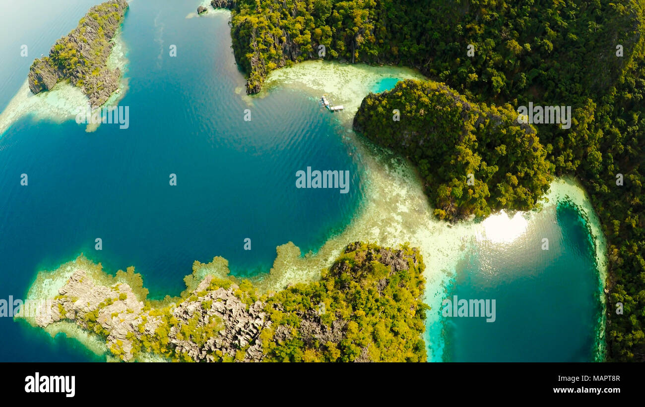 Coron, Palawan, Philippines, aerial view of beautiful Twin lagoon and ...