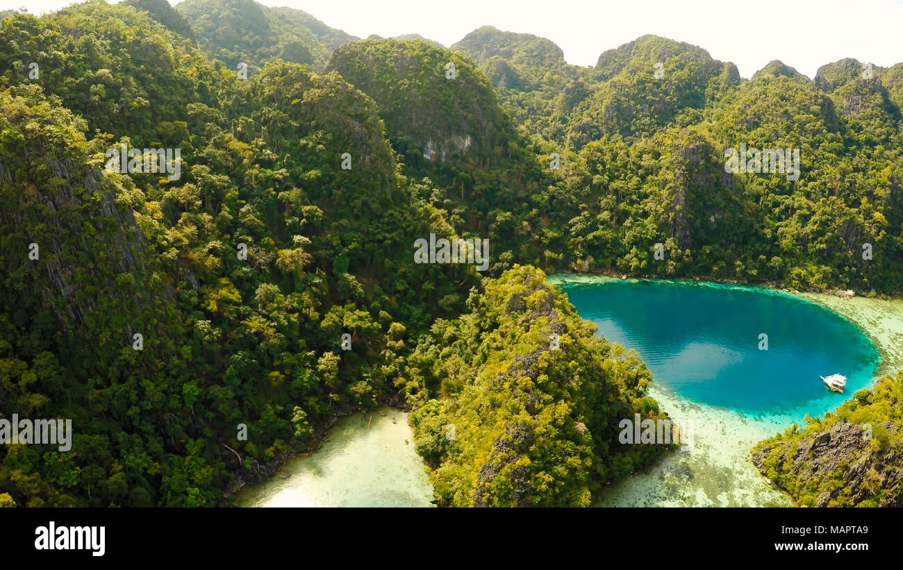 Coron, Palawan, Philippines, aerial view of beautiful Twin lagoon and ...