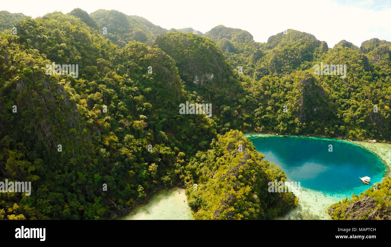 Coron, Palawan, Philippines, aerial view of beautiful Twin lagoon and ...